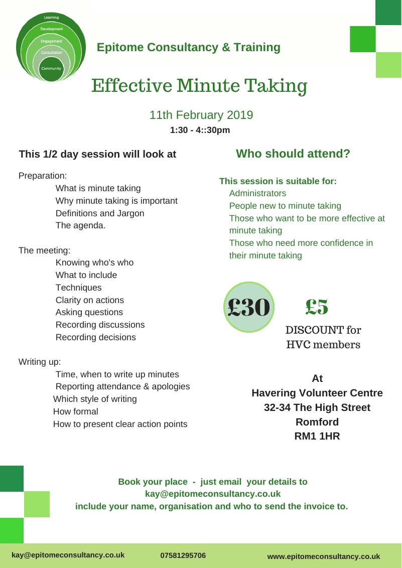 Effective Minute Taking Training | Havering Volunteer Centre