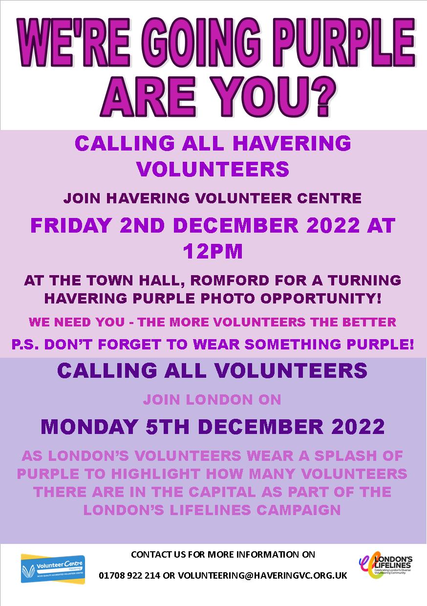 WE’RE GOING PURPLE – ARE YOU? | Havering Volunteer Centre
